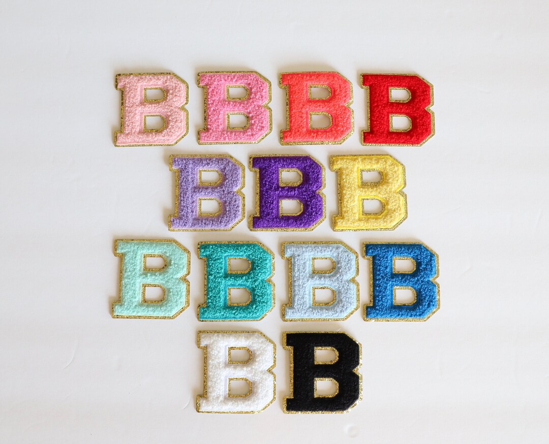 Stick on Gold Varsity Letter Chenille Sticker Patches, Glitter Varsity ...