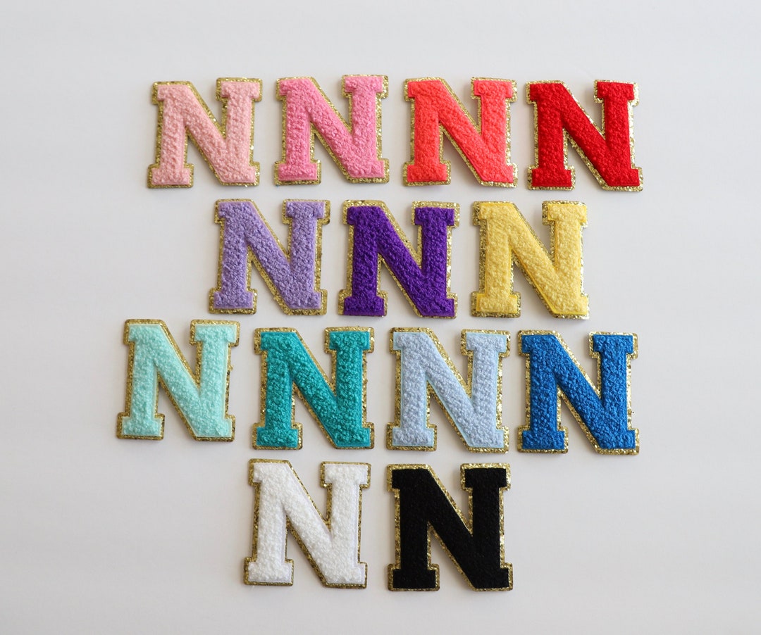 Stick on N Gold Varsity Letter Chenille Sticker Patches, Glitter ...