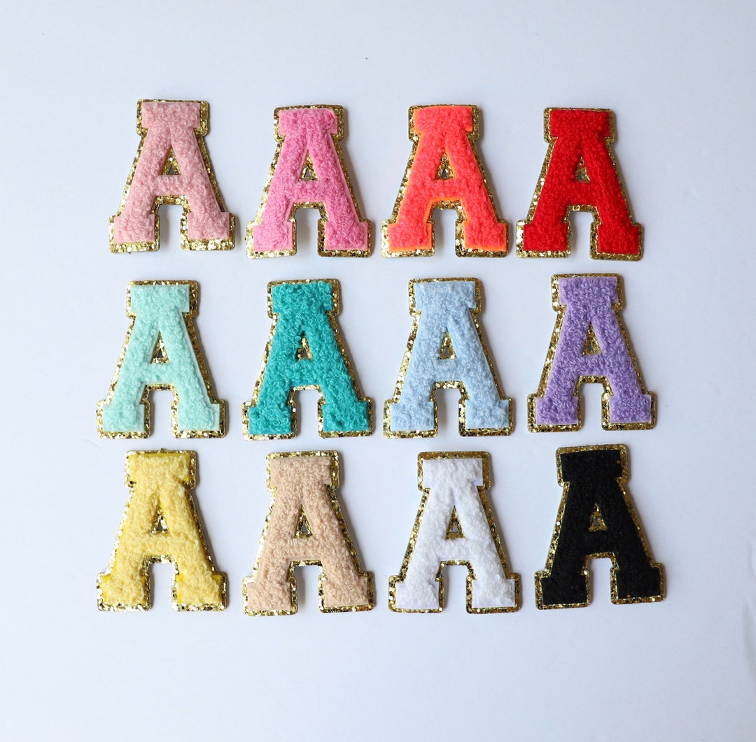 2" Stick on Gold Varsity Letter Chenille Sticker Patches, Glitter ...