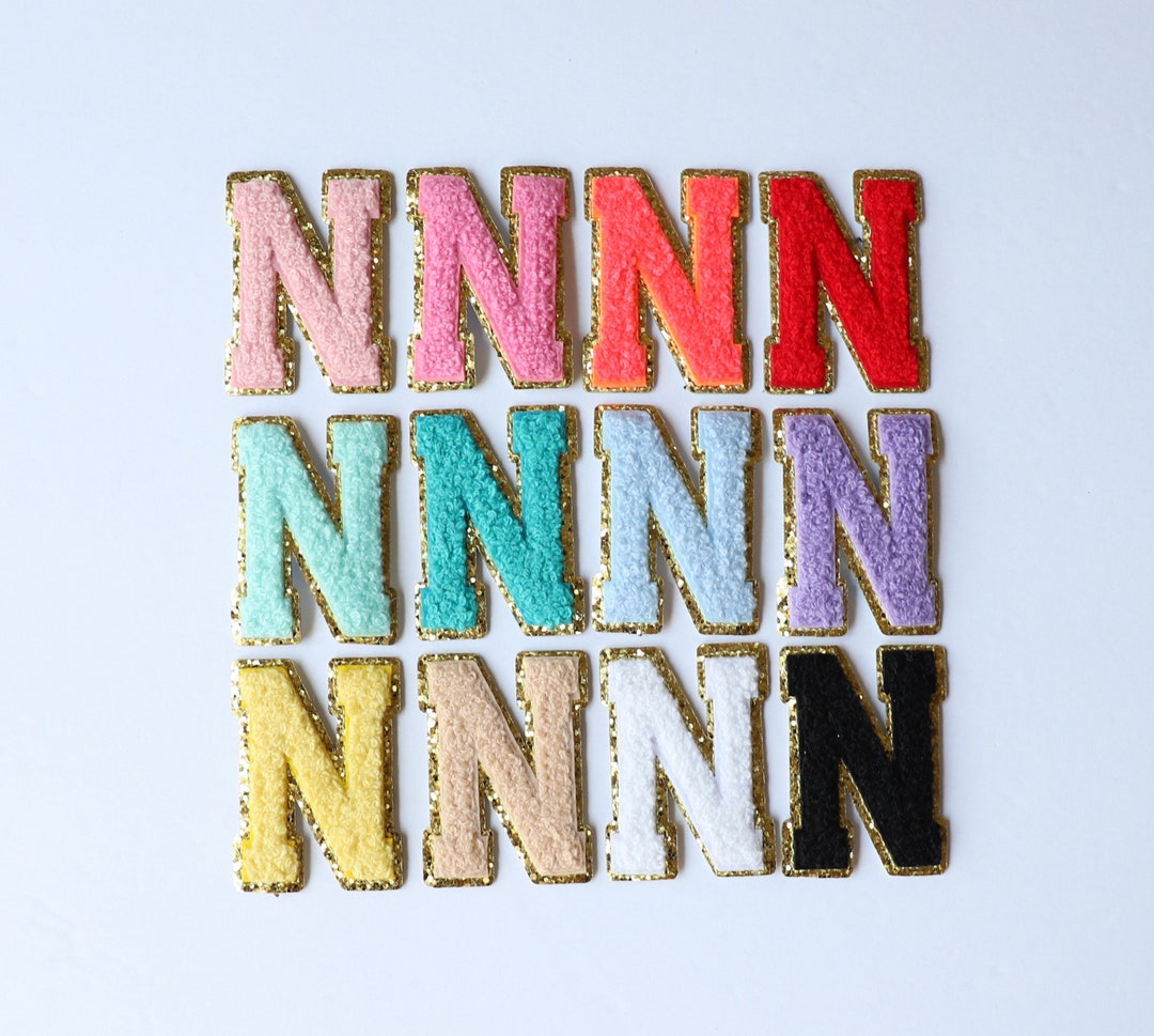 2" Stick on Gold Varsity Letter Chenille Sticker Patches, Glitter ...