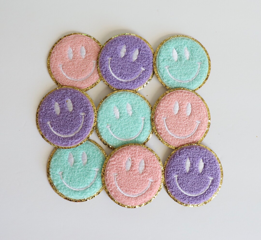 Smiley Face Glitter Varsity Patch - Chenille Patch - Chenille Letter ...