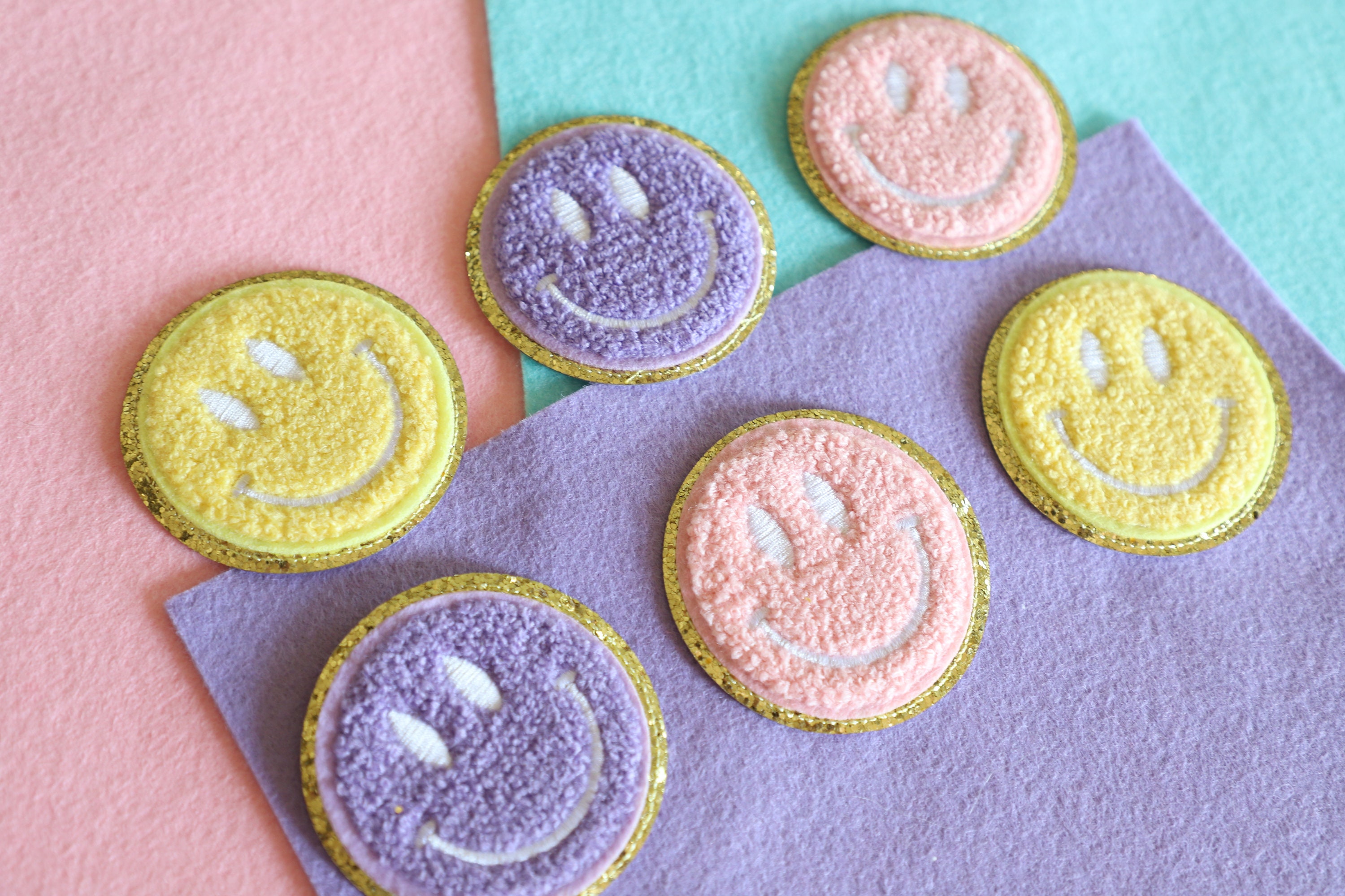 Smiley Face Glitter Varsity Patch - Chenille Patch - Chenille Letter ...