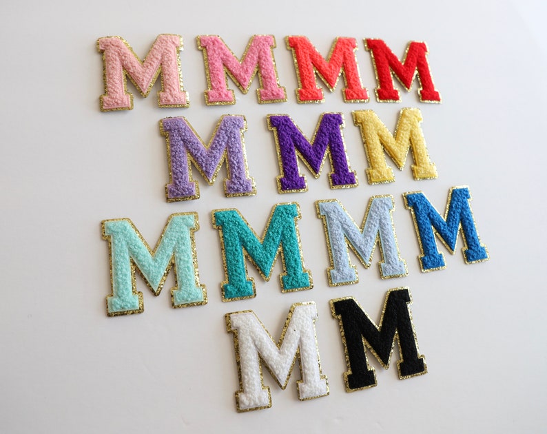 Stick on M Gold Varsity Letter Chenille Sticker Patches, Glitter ...