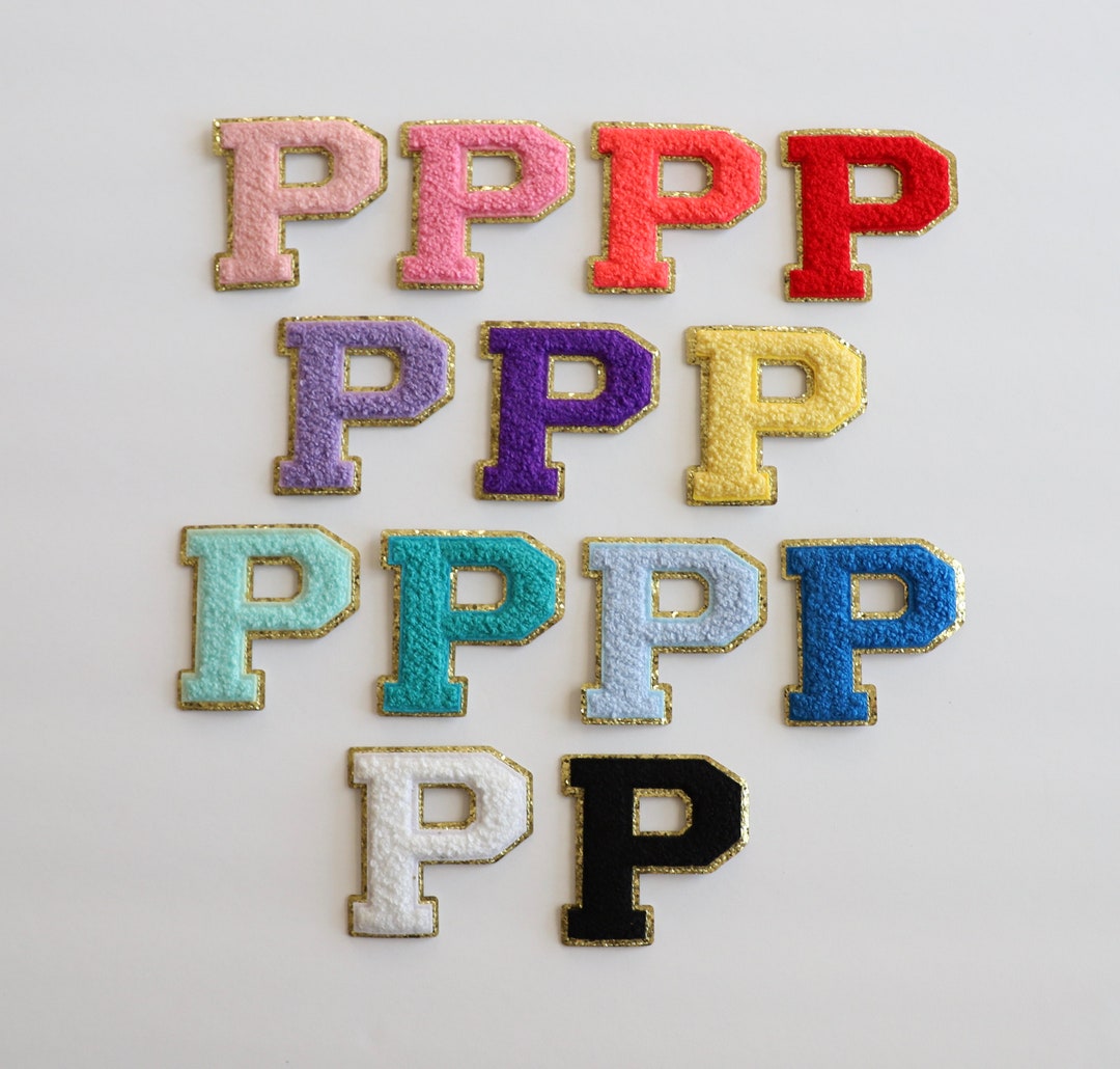 Stick on P Gold Varsity Letter Chenille Sticker Patches, Glitter ...