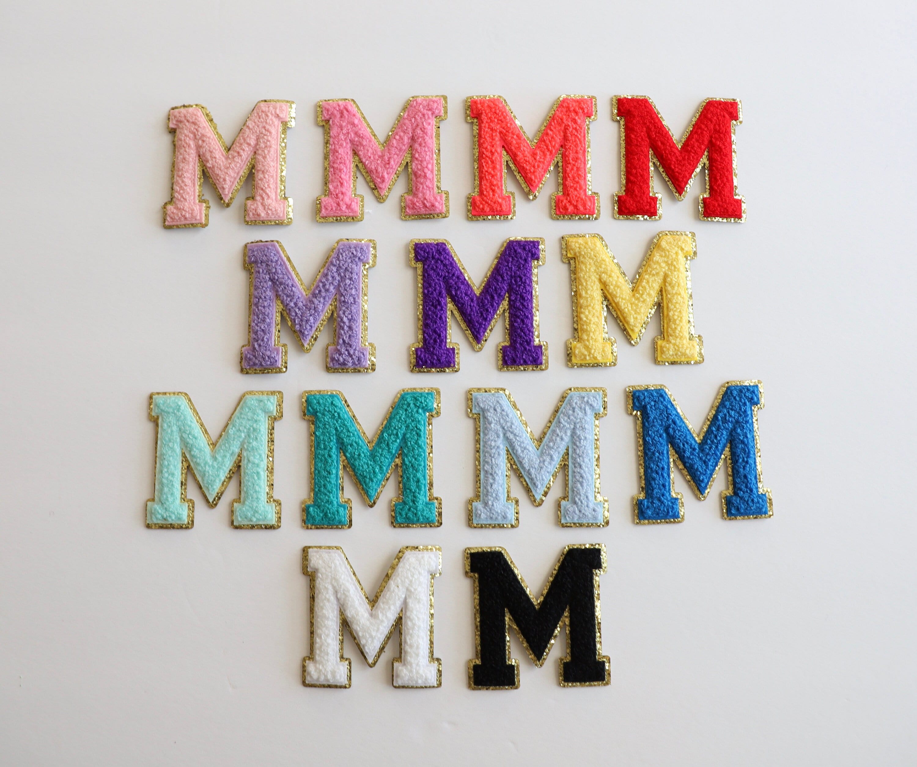Stick on M Gold Varsity Letter Chenille Sticker Patches, Glitter ...