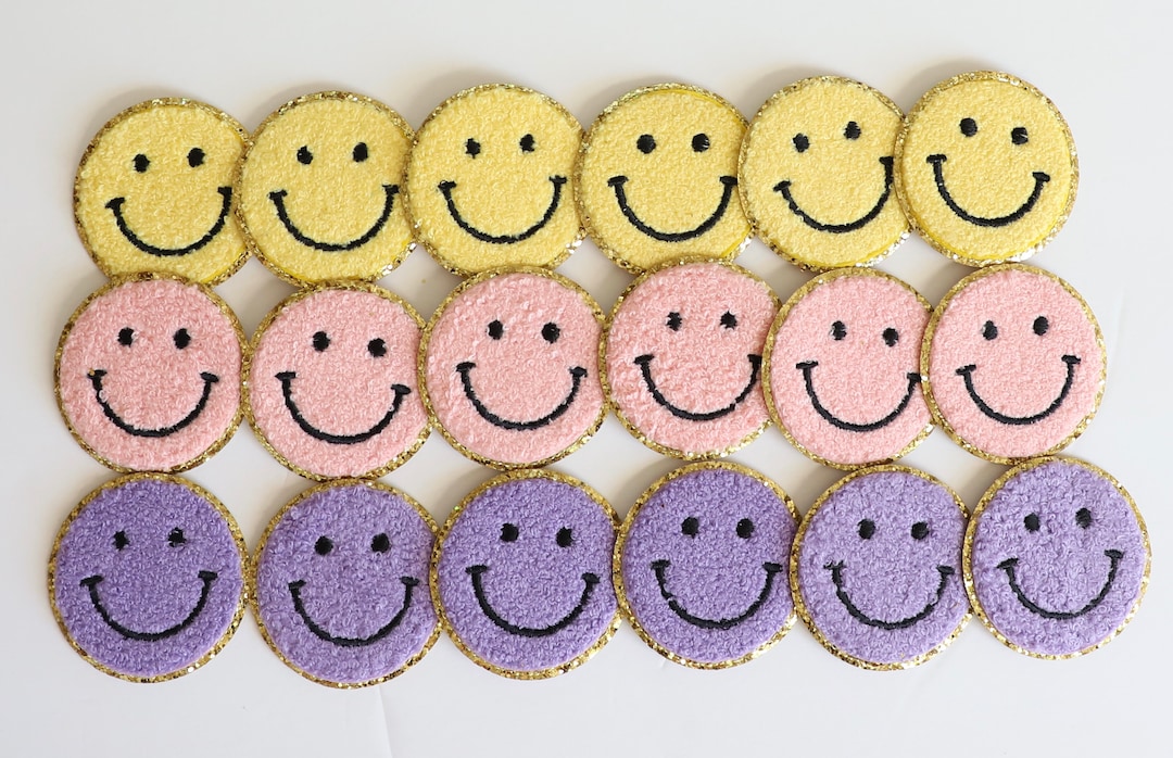 Smiley Face Glitter Varsity Patch Chenille Patch Chenille Letter Iron ...