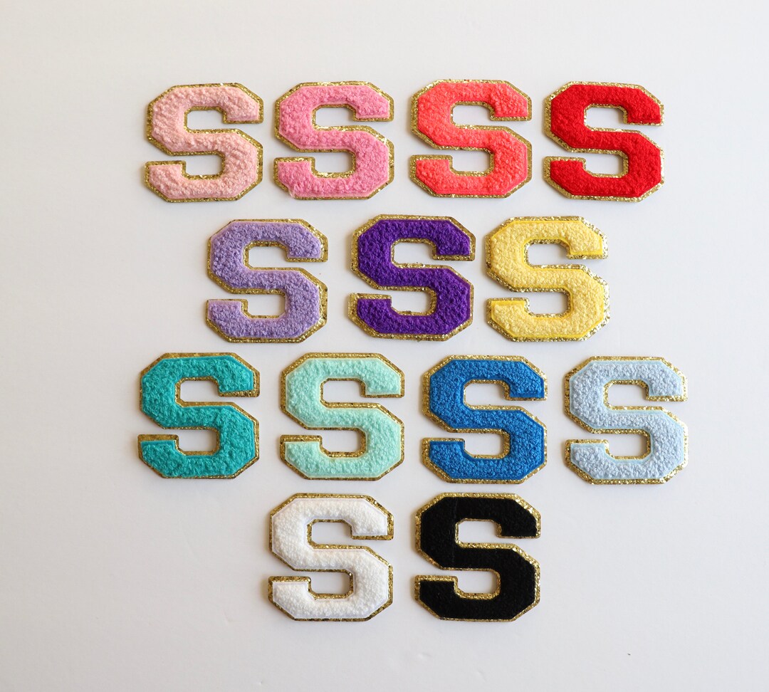 Stick on S Gold Varsity Letter Chenille Sticker Patches, Glitter ...