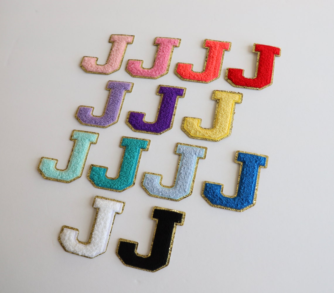 Stick on J Gold Varsity Letter Chenille Sticker Patches, Glitter ...