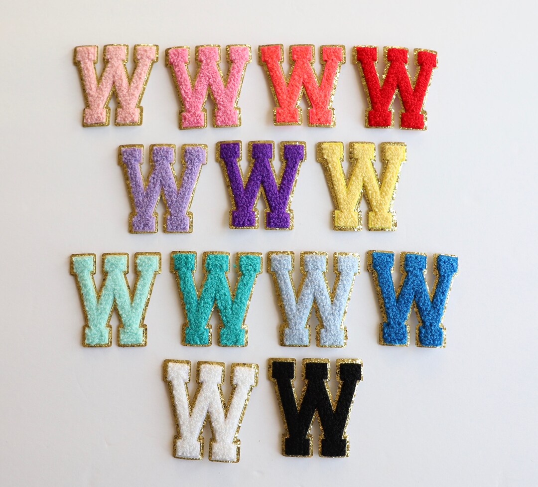 Stick on W Gold Varsity Letter Chenille Sticker Patches, Glitter ...