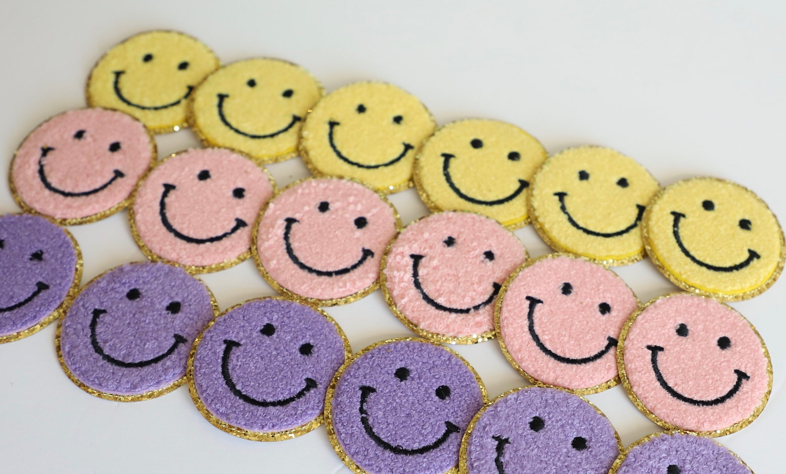 Smiley Face Glitter Varsity Patch - Chenille Patch - Chenille Letter ...
