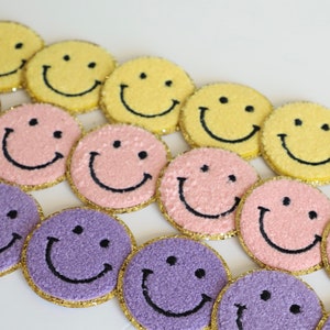Smiley Face Glitter Varsity Patch Chenille Patch Chenille Letter Iron ...