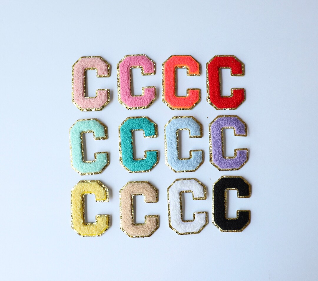 2" Stick on Gold Varsity Letter Chenille Sticker Patches, Glitter ...