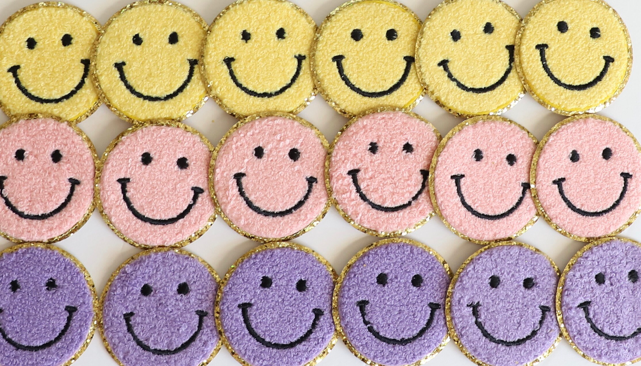 Smiley Face Glitter Varsity Patch - Chenille Patch - Chenille Letter ...