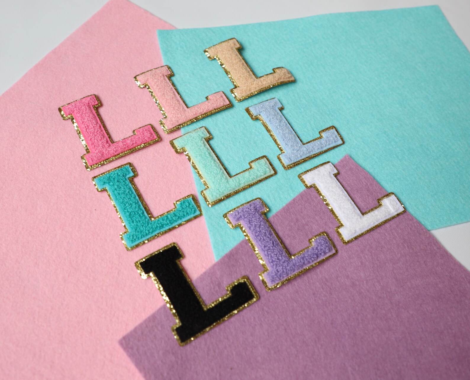 White and Gold Varsity Letter Chenille - Purple and Gold Glitter Patch ...