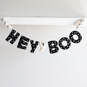 Hey Boo Halloween Felt Ball Garland - Halloween Ghost and Bats Garland ...