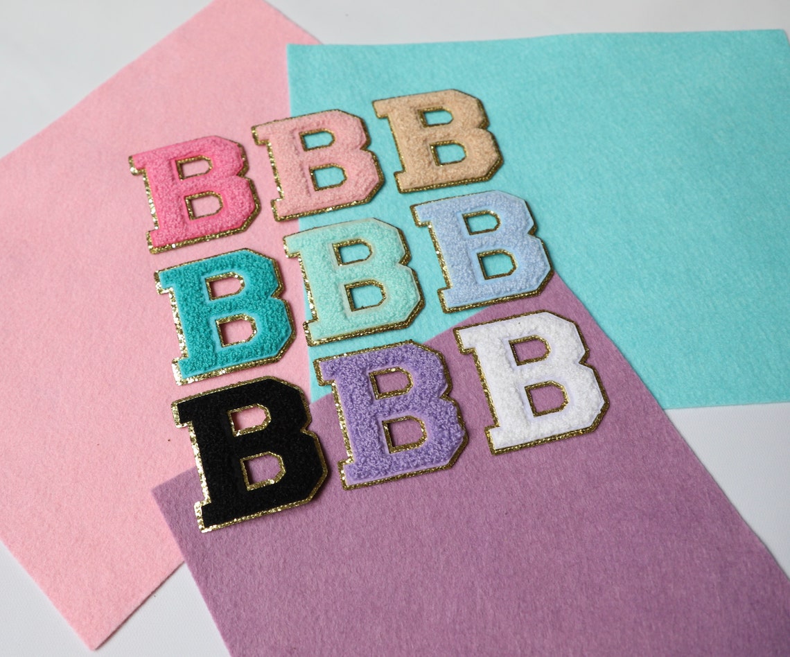 Chenille Glitter Varsity Initial Patch Glitter Varsity Patch | Etsy