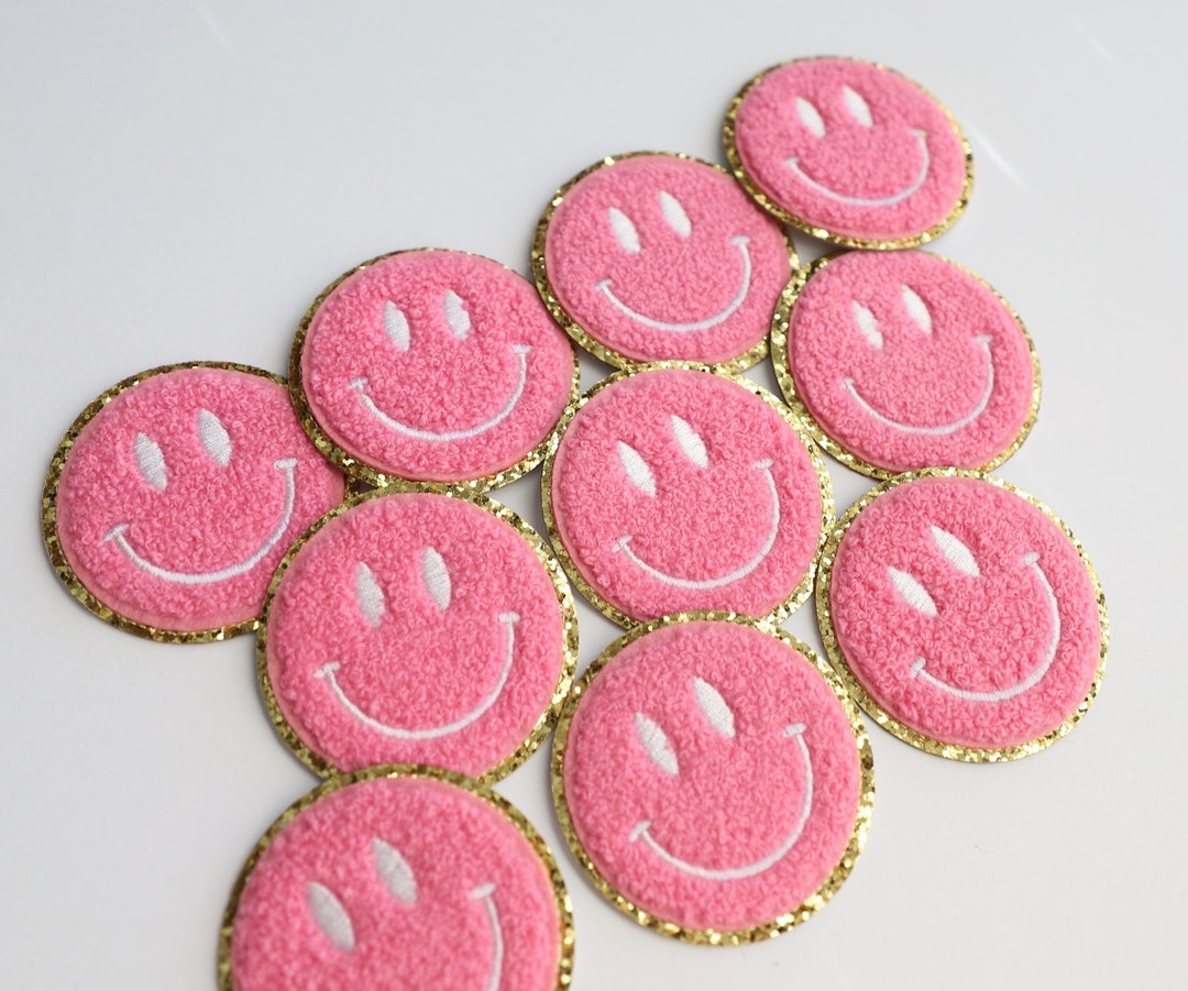 Smiley Face Glitter Varsity Patch - Chenille Patch - Chenille Letter ...