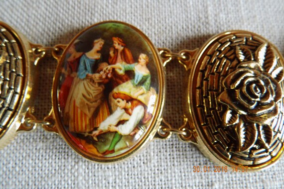 Metal belt gold-colored with rococo images, cameo, hi… - Gem