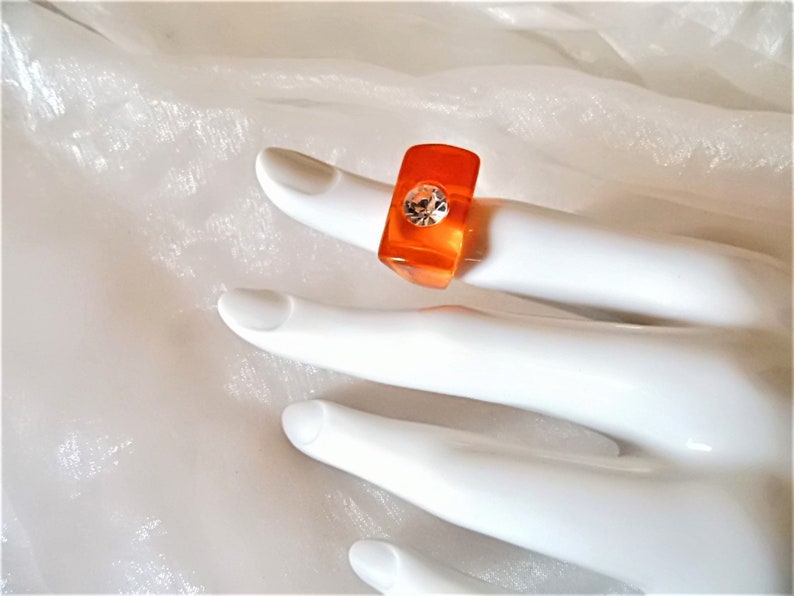 Rectangular ring in 6 colors with crystal statement ring 80s | Etsy