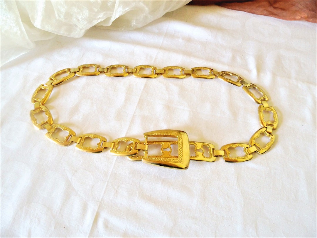 Classic Gold-colored Vintage Metal Belt With Rectangular Links and ...
