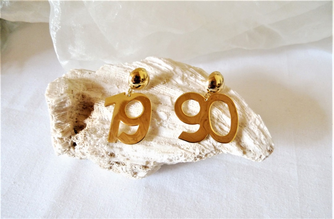 Funny Gold-colored Stud Earrings With Numbers 19 & 90 From the 80s as a ...