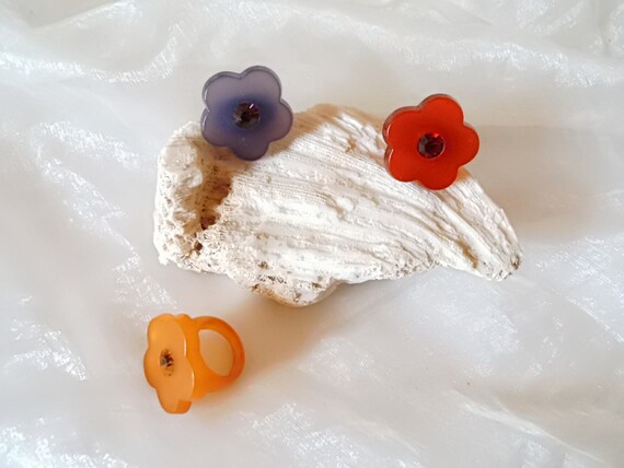 Colorful Rings Plastic Flower With Glitter Stoneplastic Ring | Etsy