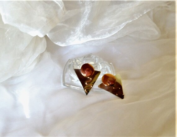 Triangular ear clips copper/silver with brown cabocho… - Gem