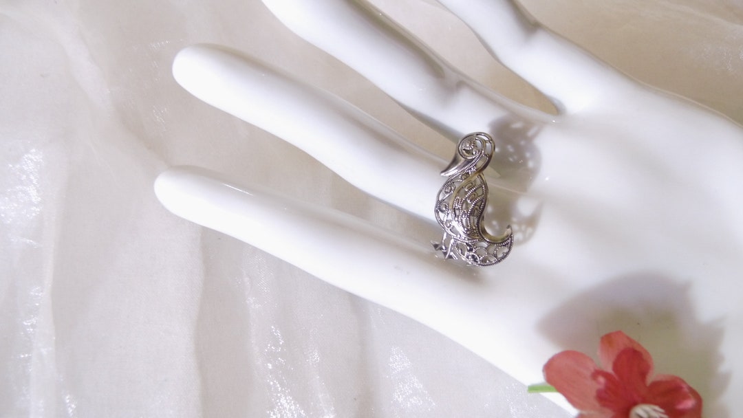 Adorable broche de pato de plata con filigrana calada como regalo para ...