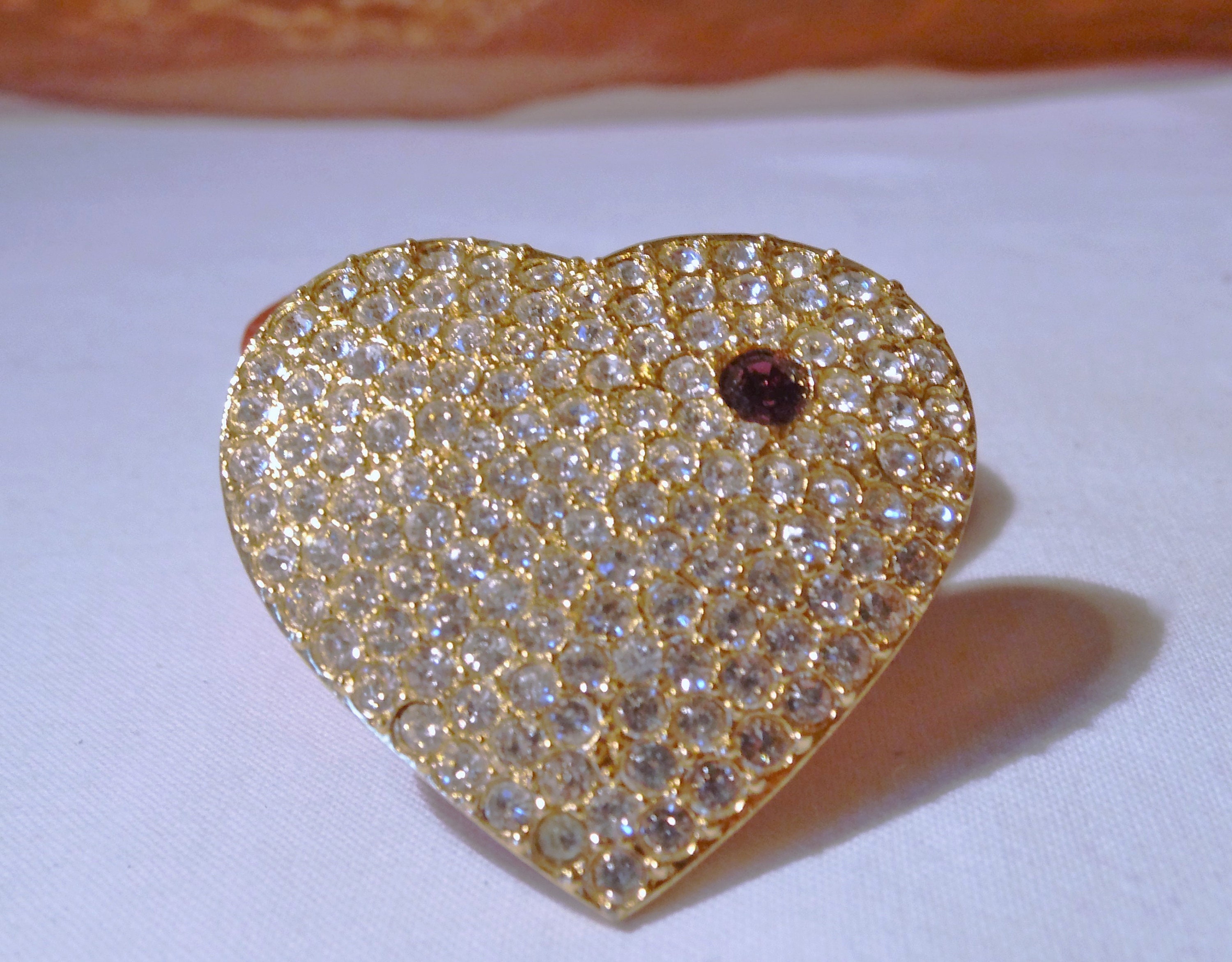Sparkling Heart Brooch Brooch Gold Rhinestone Heart Large - Etsy UK