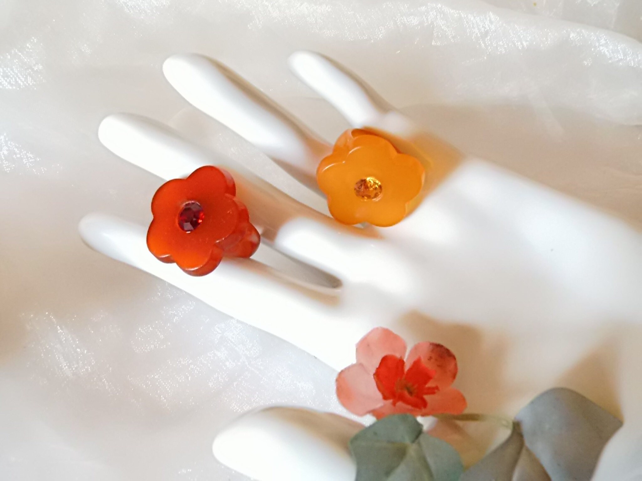 Colorful Rings Plastic Flower With Glitter Stoneplastic Ring | Etsy
