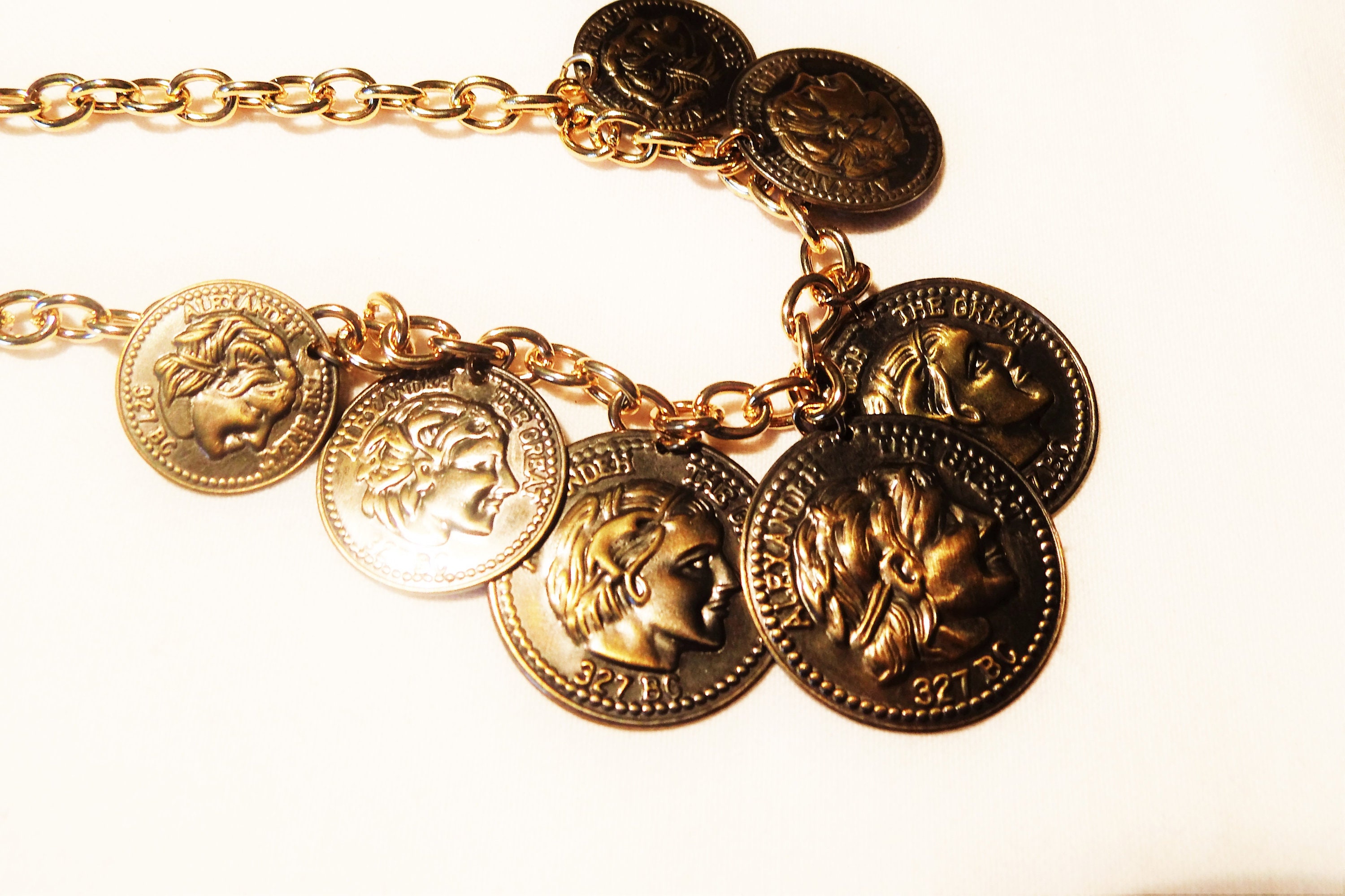 Vintage Necklace With Coins Gold/bronzeshort Coin Chain - Etsy UK