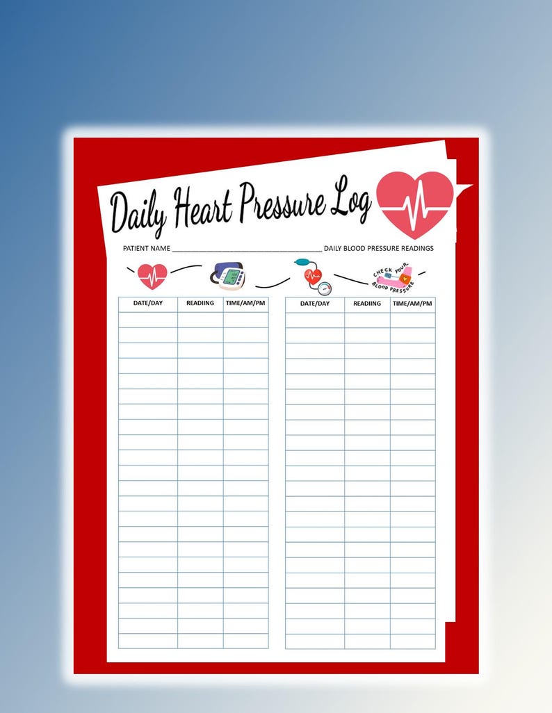 Blood Pressure Chart - Two Charts per Page Easy Printable - Etsy