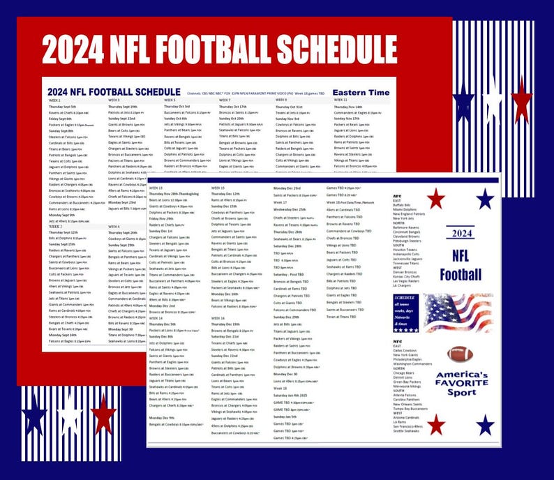 Football NFL-2024 Schedule Includes All Teams! - Etsy