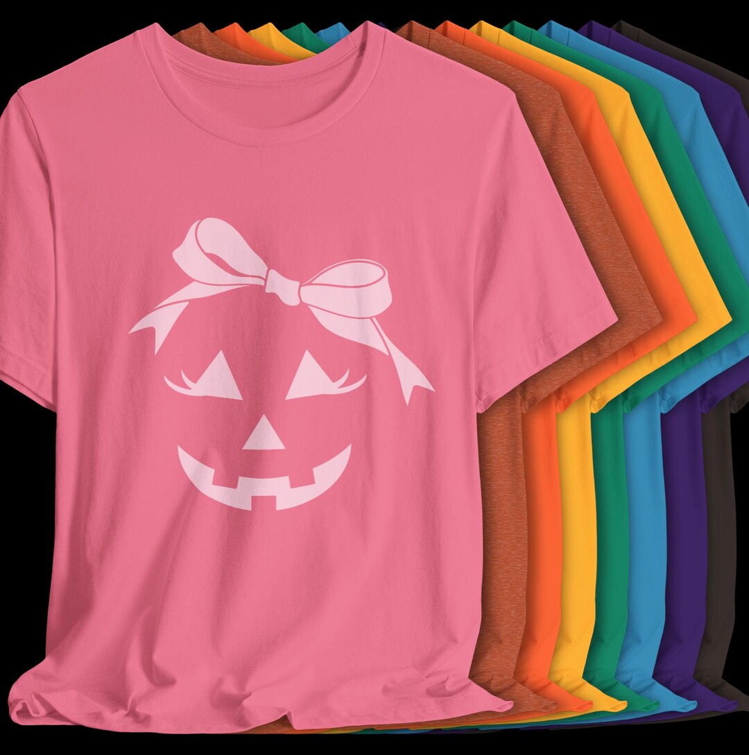 Pumpkin Face Bow T-shirt, Jack O'lantern Coquette Bow, Fun Group ...