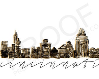 Cincinnati Ohio Sketched Skyline Art Print | Etsy