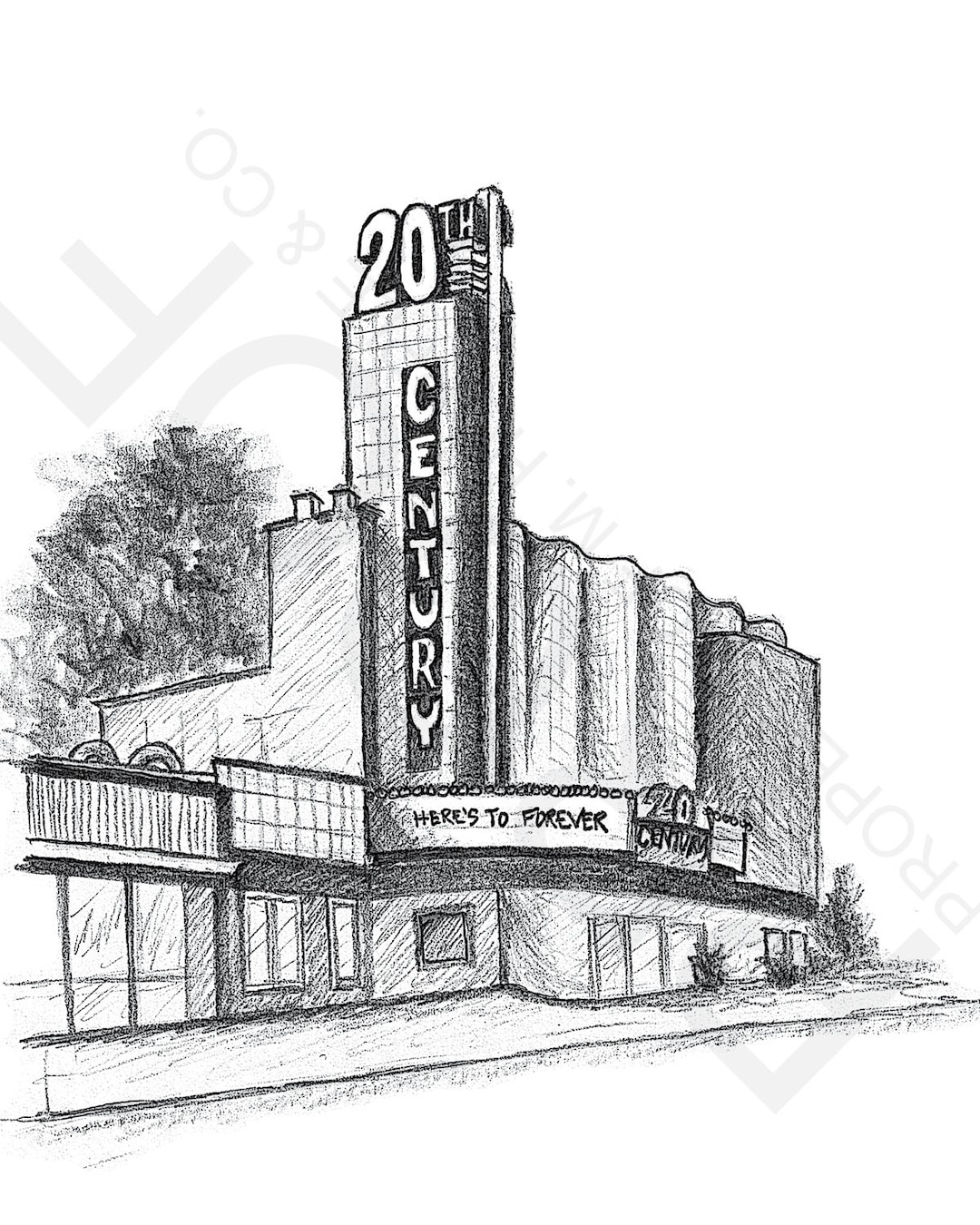 20th Century Movie Theatre Sketch Art Print - Etsy