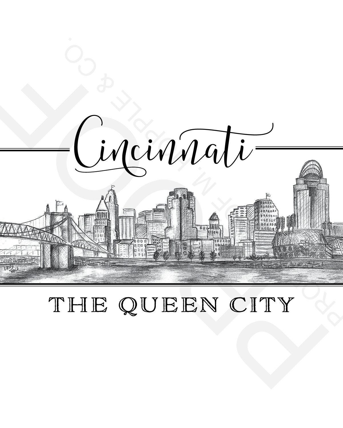 Cincinnati, Ohio Sketched Skyline Art Print - Etsy