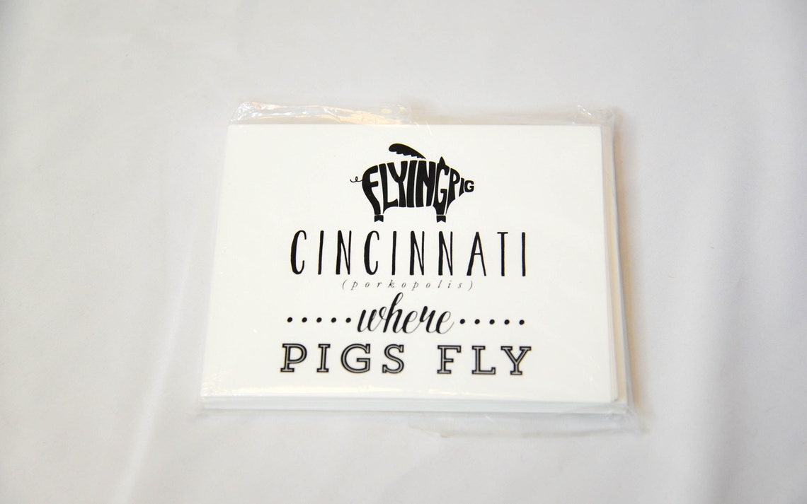 Cincinnati Porkopolis Where Pigs Fly Pack of Greeting Cards (10) - Etsy UK