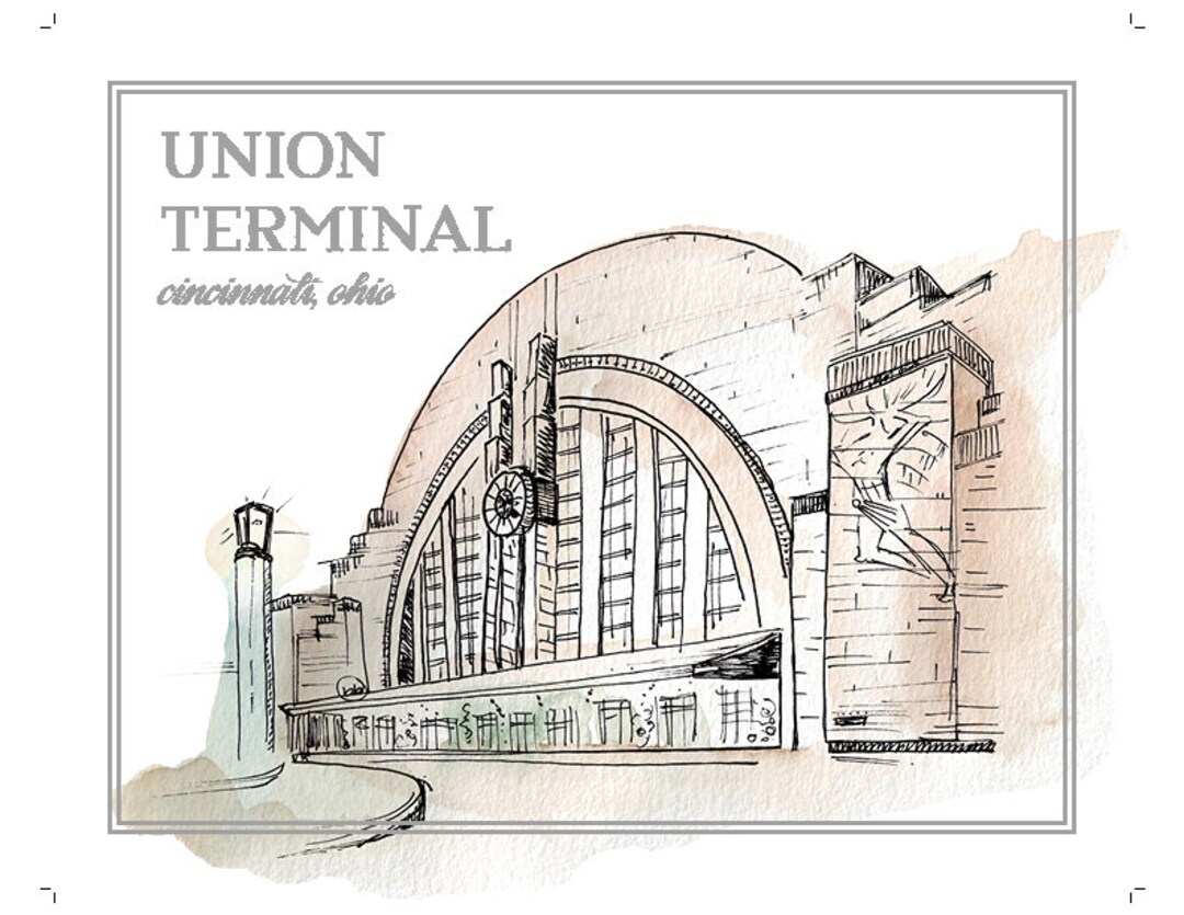 Union Terminal Watercolor Art Print - Etsy