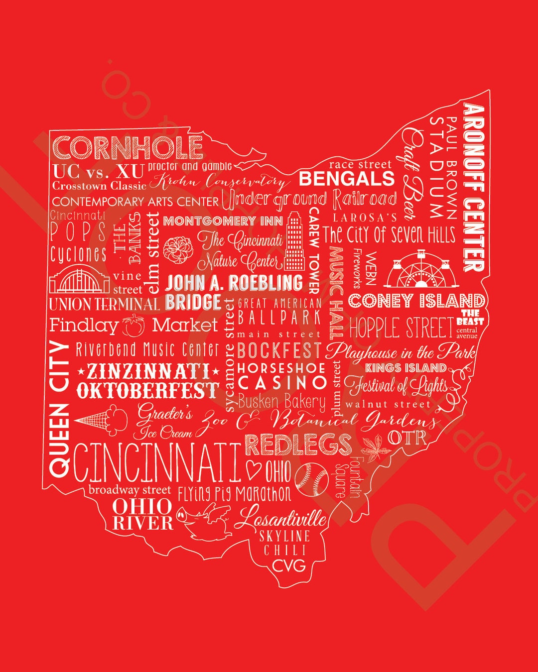 Cincinnati, Ohio Collage White & Red Art Print - Etsy