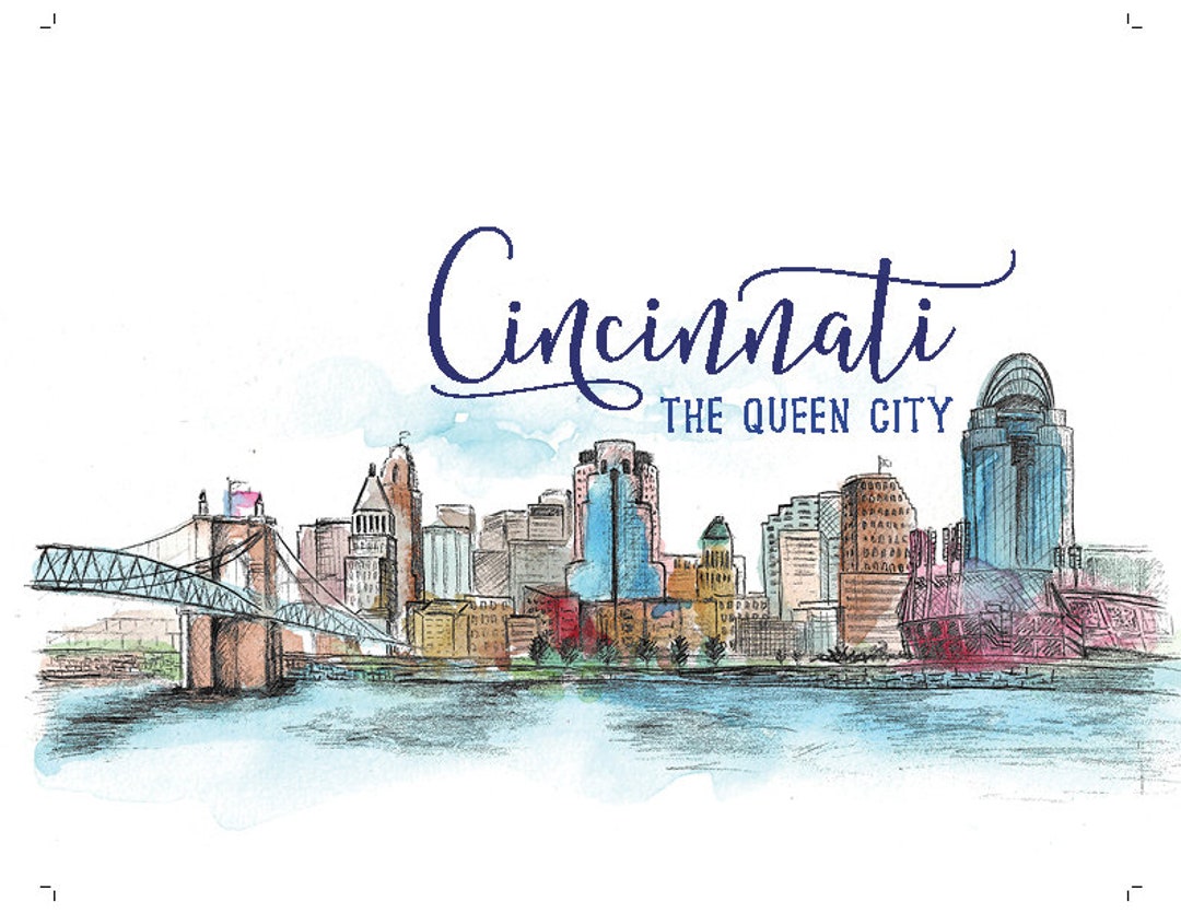 Cincinnati Watercolor Skyline - Etsy