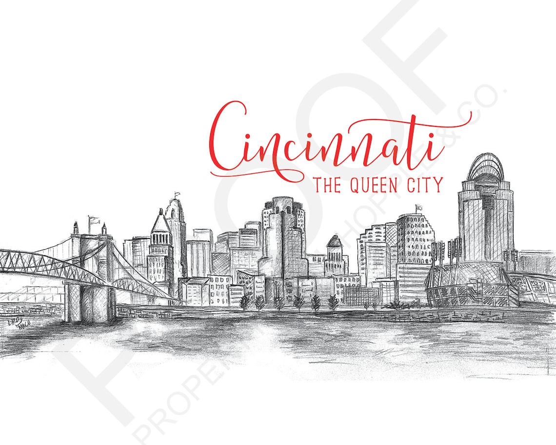 Cincinnati, the Queen City Sketched Skyline Art Print - Etsy