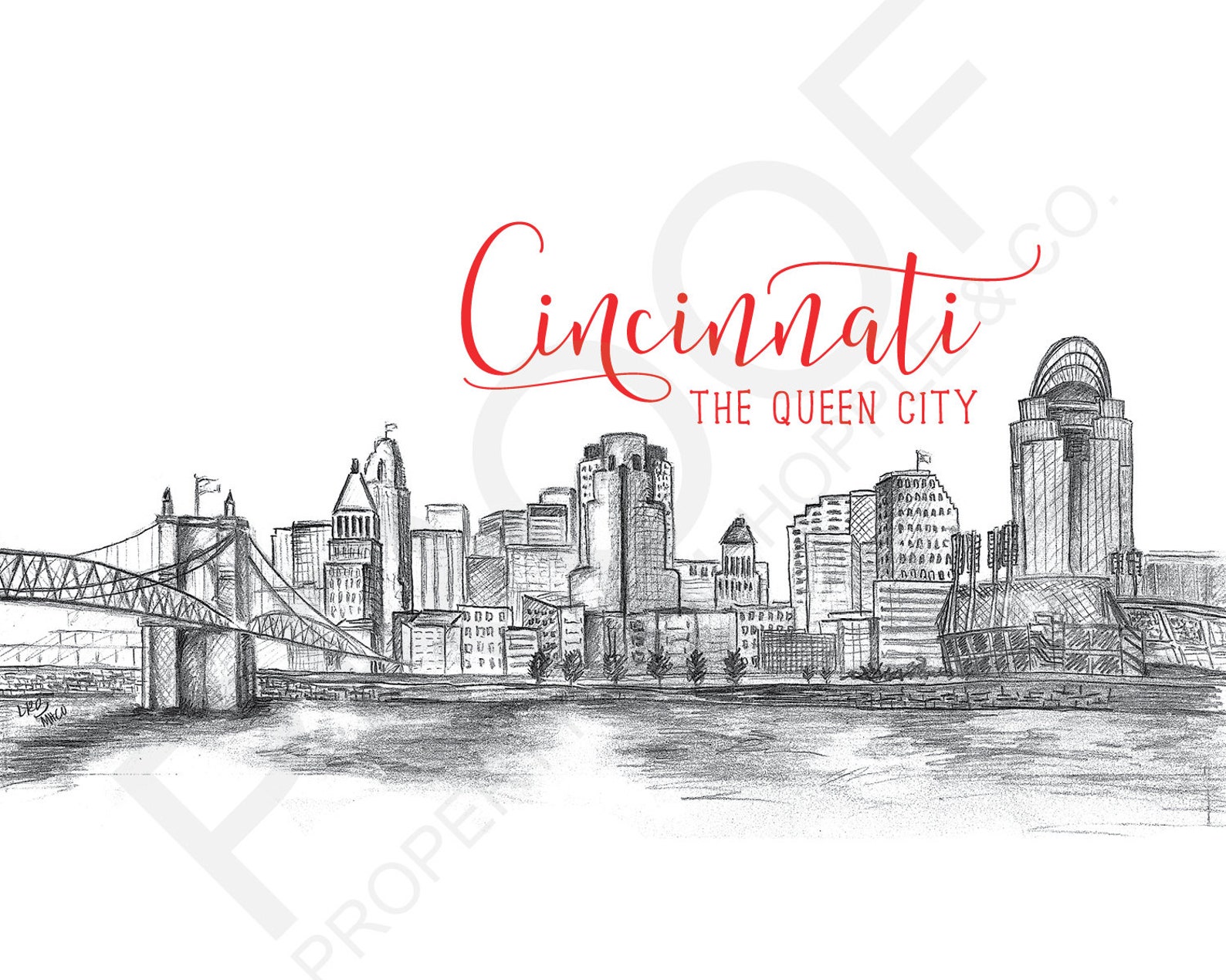 Cincinnati, the Queen City Sketched Skyline Art Print - Etsy