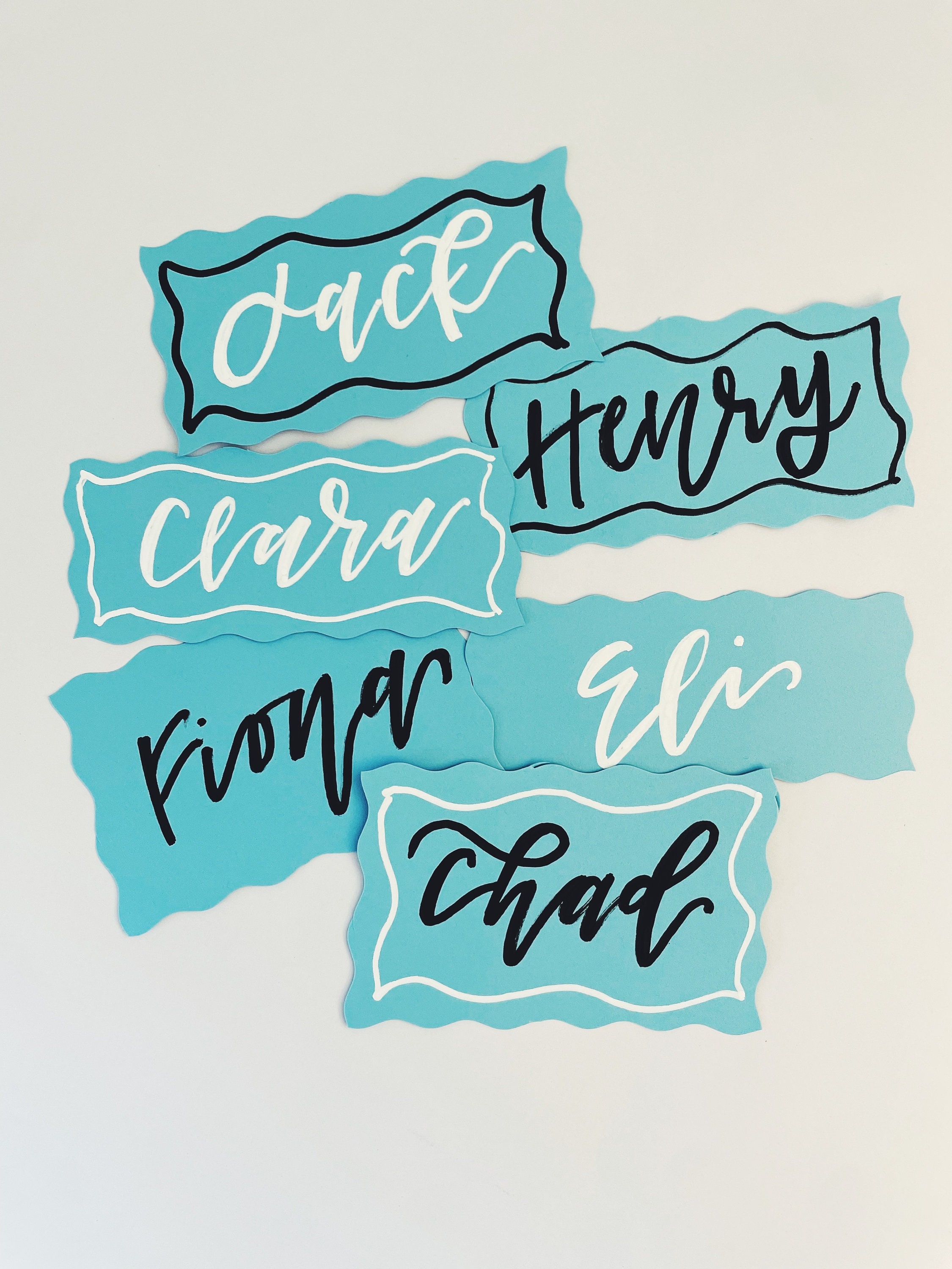 Light Blue Wavy Place Cards Scalloped Edge Name Plates Wedding Table ...