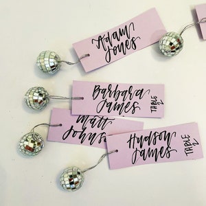 Purple Disco Ball Place Cards, Disco Name Cards Wedding, Bachelorette ...