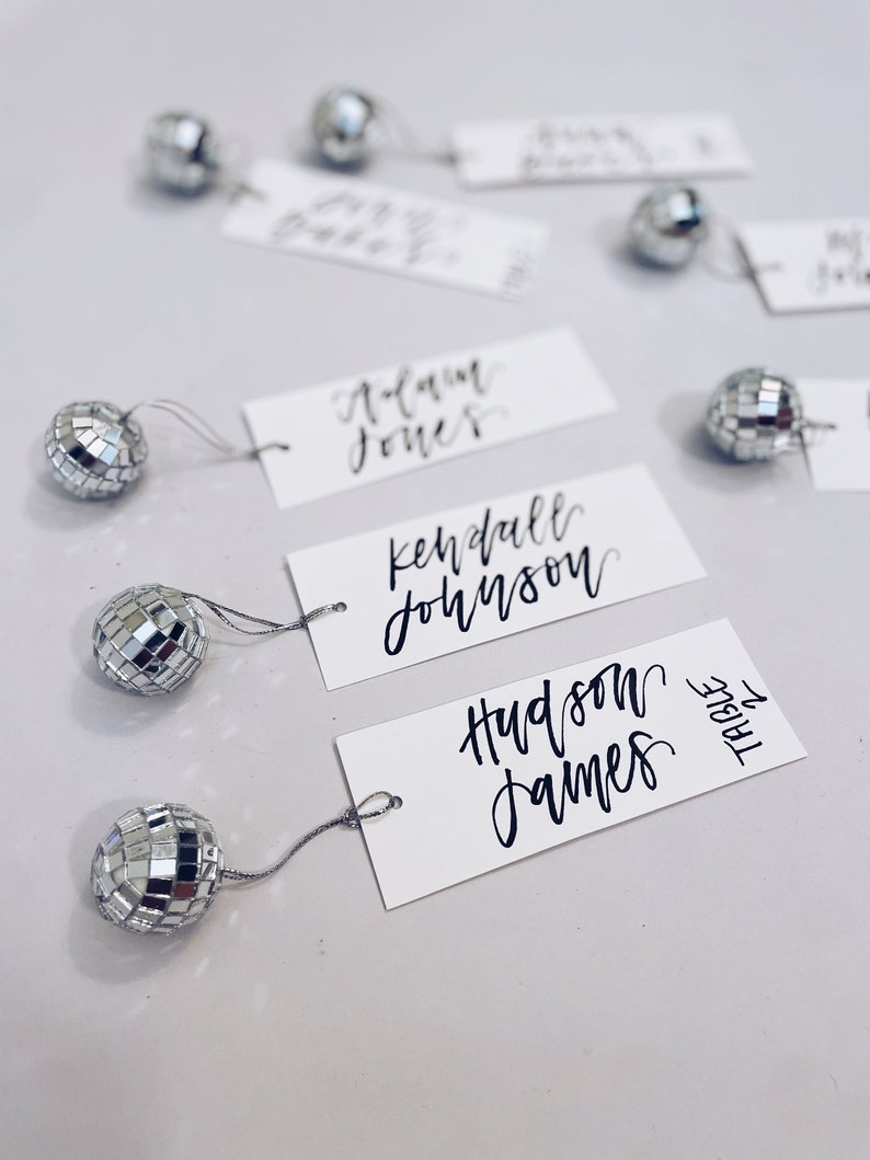Disco Ball Wedding Place Cards, Custom Calligraphy Name Tags - Etsy