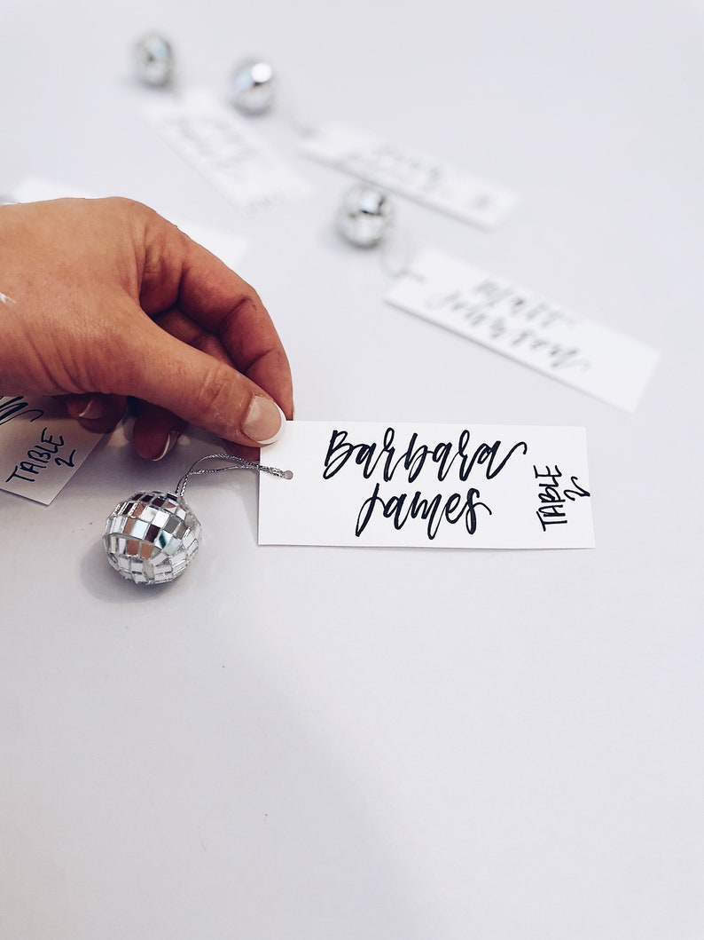 Disco Ball Wedding Place Cards, Custom Calligraphy Name Tags - Etsy