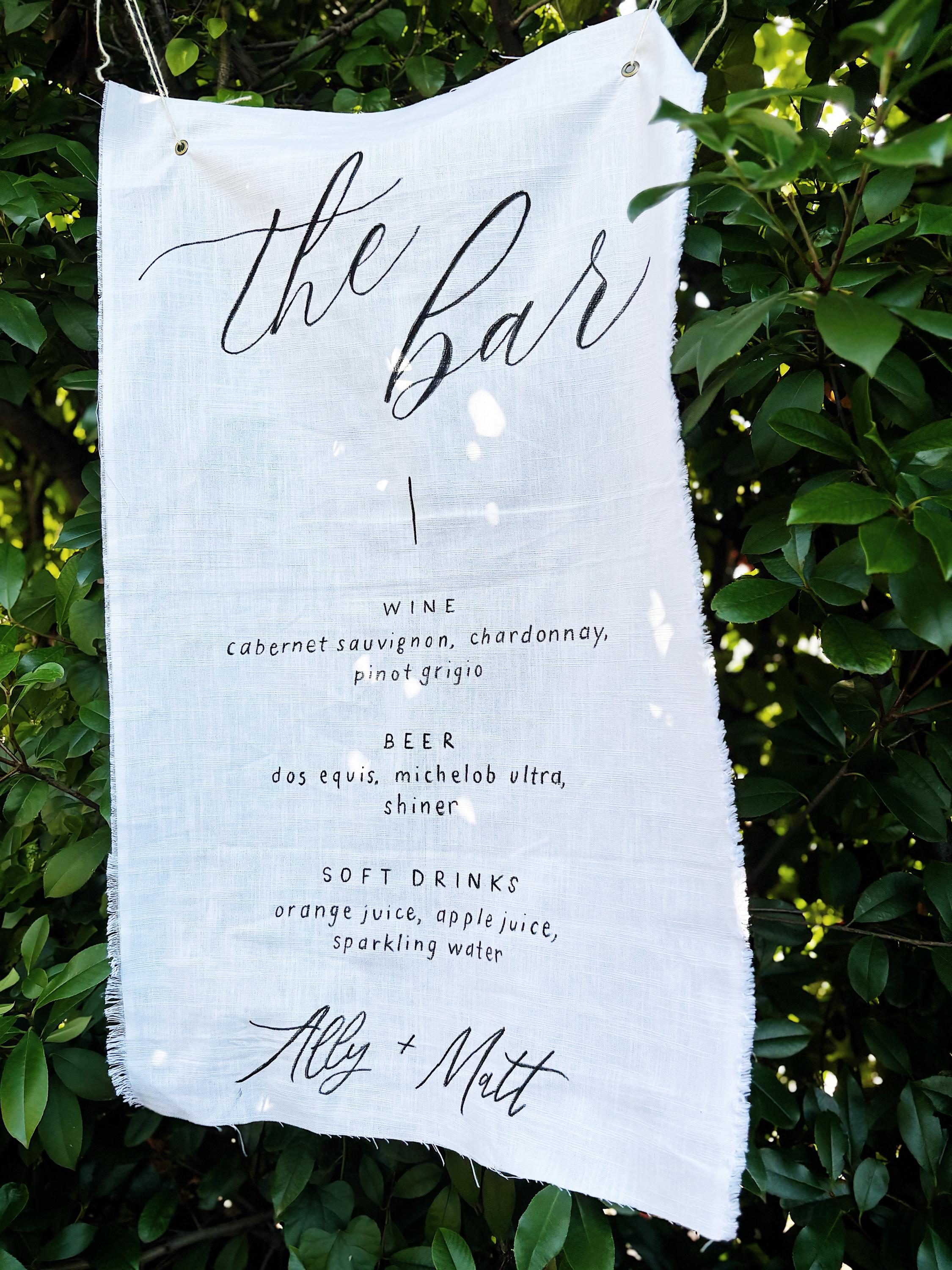 Personalized Calligraphy Linen Bar Sign – Rustic Wedding Decor - Etsy