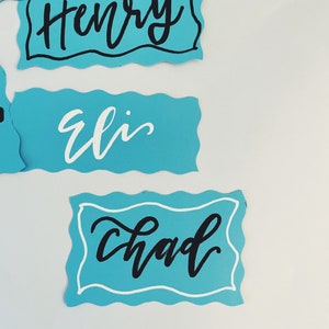 Light Blue Wavy Place Cards Scalloped Edge Name Plates Wedding Table ...