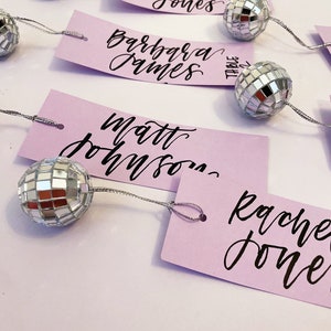 Purple Disco Ball Place Cards, Disco Name Cards Wedding, Bachelorette ...